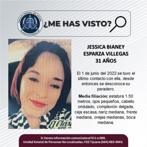 SOLICITAN APOYO PARA LOCALIZAR A JESSICA BIANEY ESPARZA VILLEGAS DE 31 ...