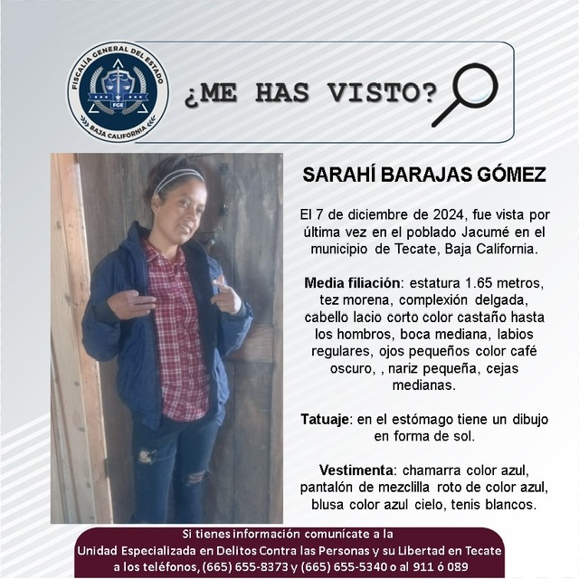 TECATE: SOLICITAN APOYO PARA LOCALIZAR A SARAHÍ BARAJAS GÓMEZ - Tecate ...